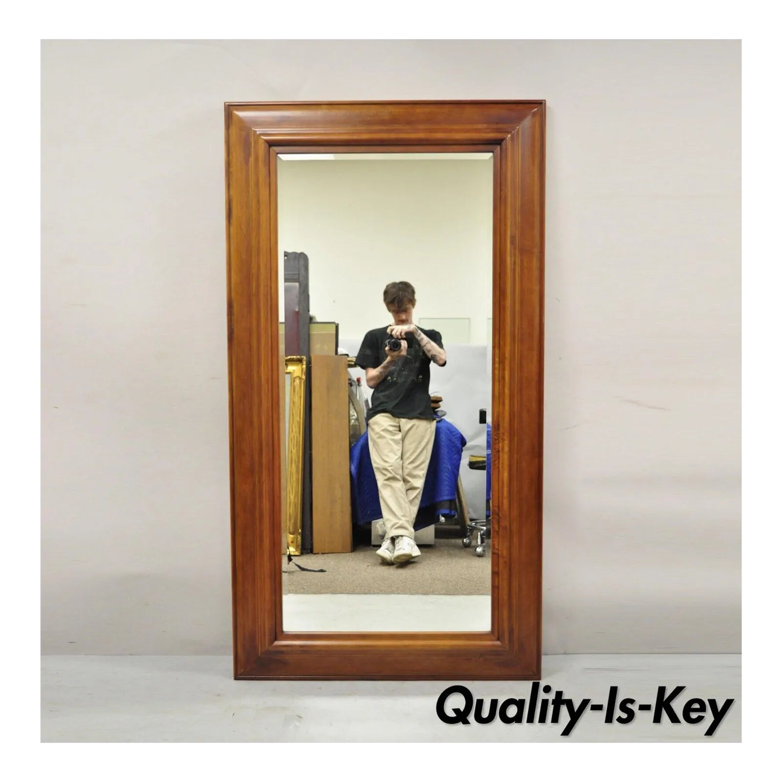 Large Cherry Wood Frame Beveled Glass 65" Standing Dressing Hall Mirror ...