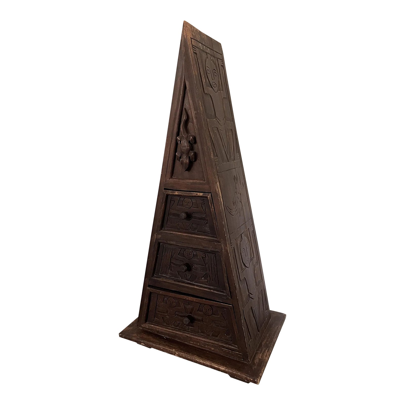 Vintage Hand Carved Pyramid Chest of Drawers | Chairish