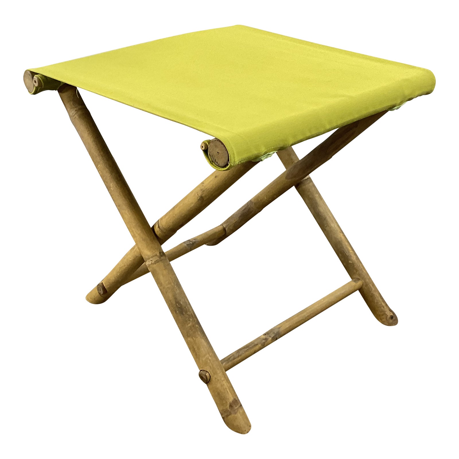 Vintage 1980s Upscale Bamboo X-Base Camp Stool With Chartreuse Canvas ...