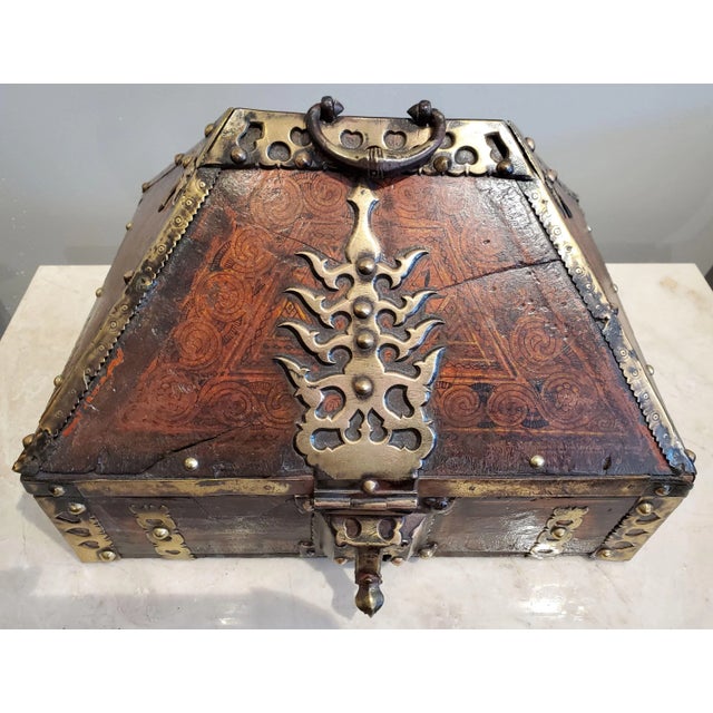 18th Century Brass and Lacquered Teak Dowry Box | Chairish