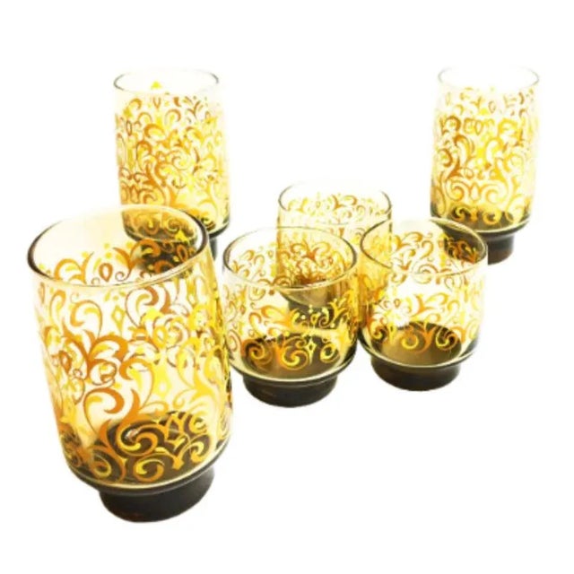1960s Vintage Libbey Amber Colored Glassware - Set of 6 | Chairish