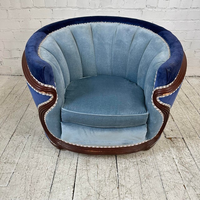Art Deco Curved Lounge Chair With Wood Trim | Chairish