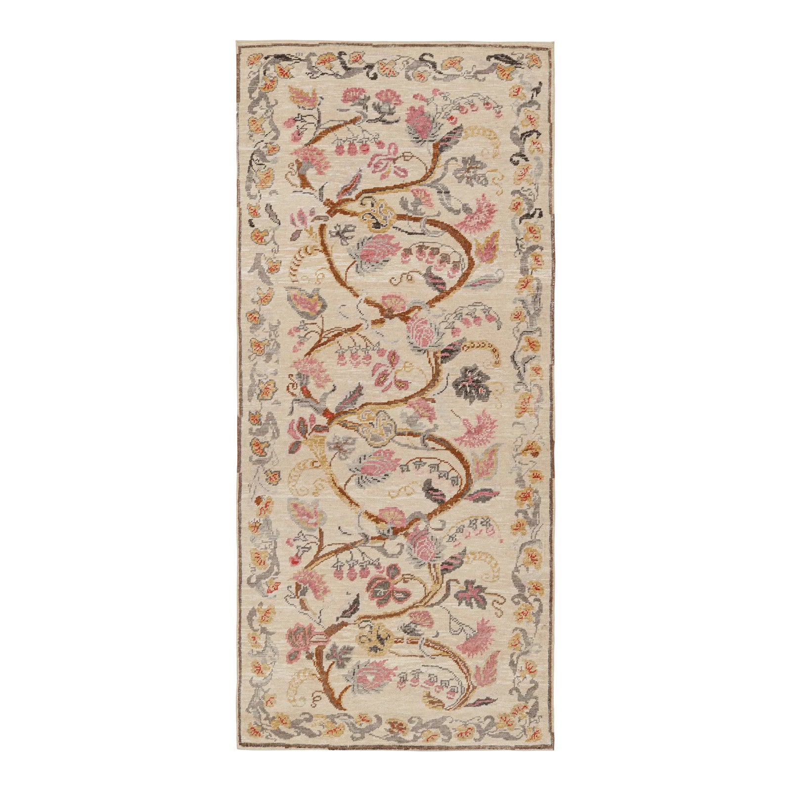 Rug & Kilim’s Modern Classics Runner Rug in Cream With Floral Patterns ...