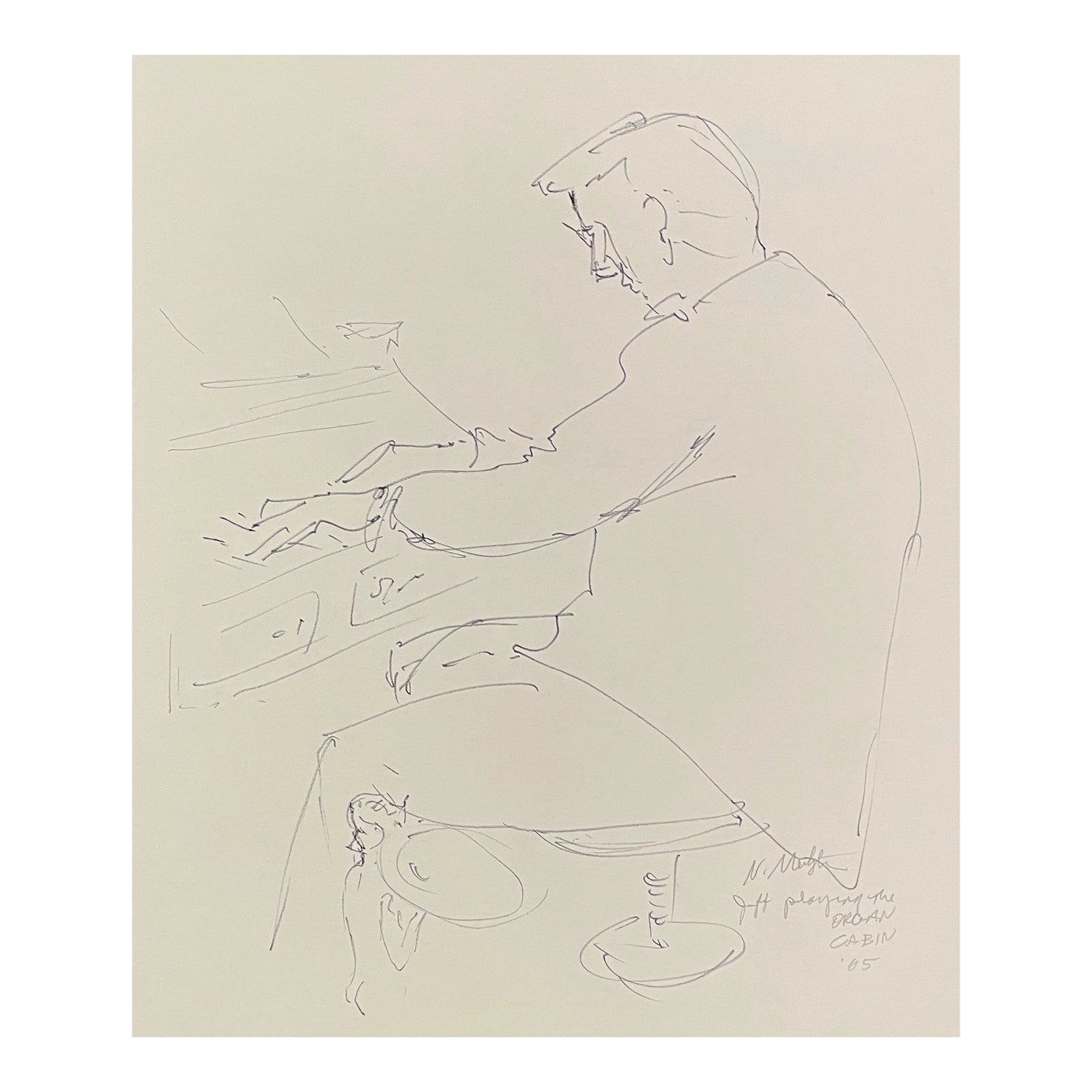 1965 Neil Meitzler Man Playing Organ Drawing | Chairish