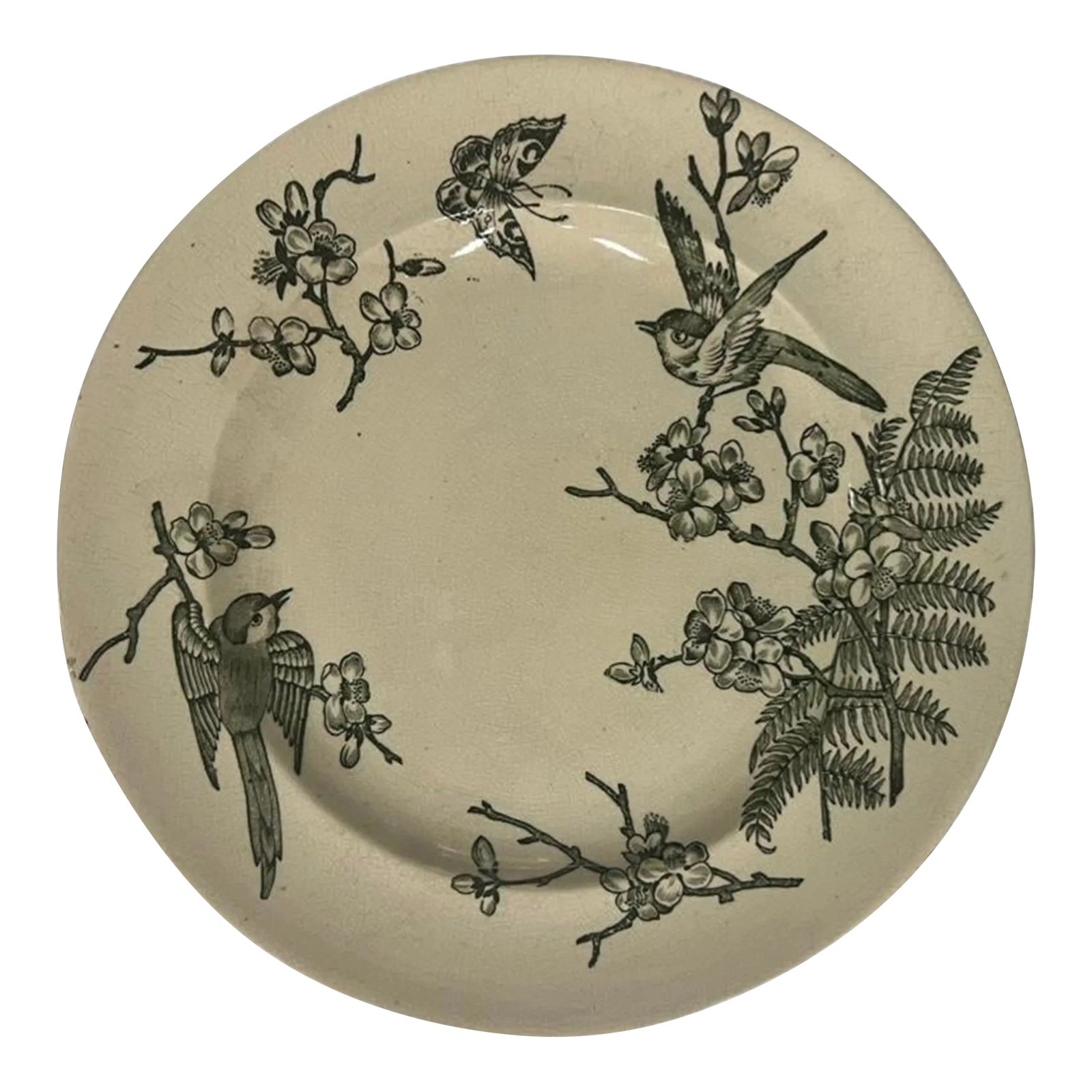 Antique Late 19th Century Earthenware Ferns and Birds Individual Plate ...