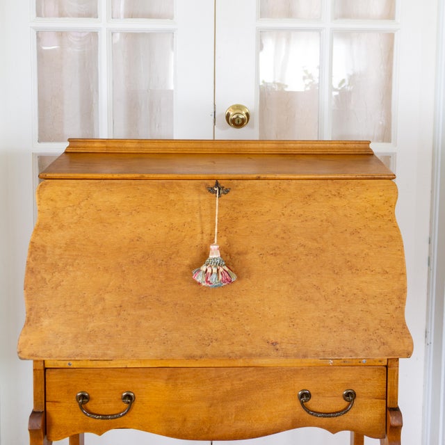 Petite Victorian Birdseye Maple Secretary Desk and Chiavari Chair Set ...