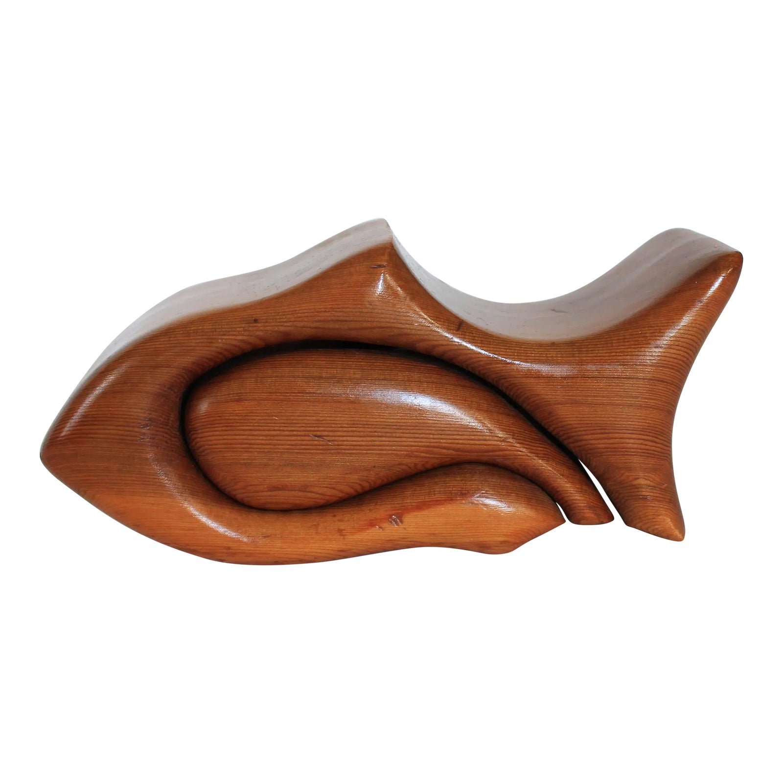 Carved Redwood Fish Puzzle Box | Chairish