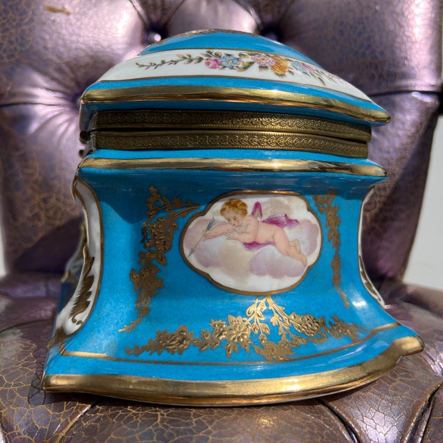 Vintage Cherub Angels Blue and Gold Sevres Porcelain Box | Chairish