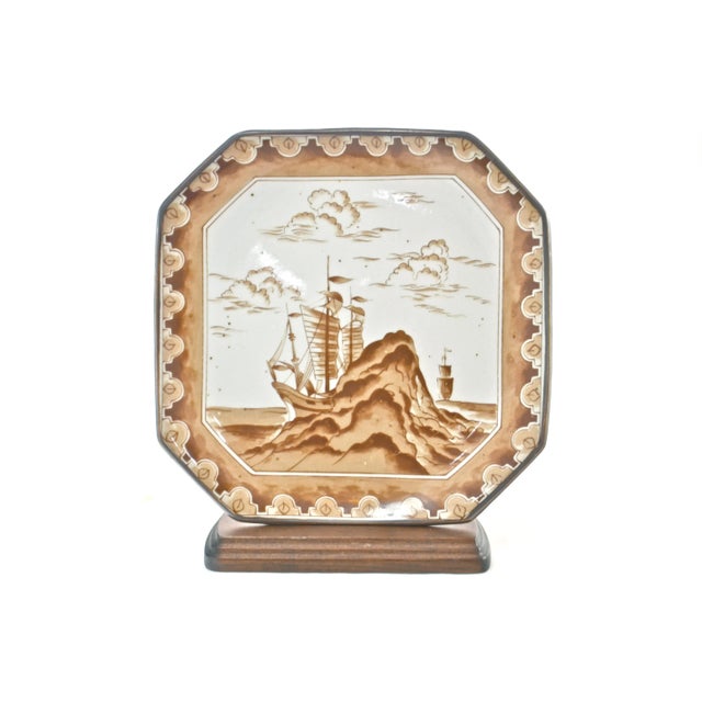 Chinoiserie Sail Ships Tray with Stand | Chairish