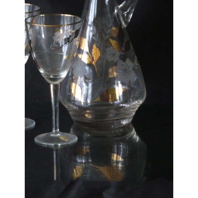 Romanian Crystal Decanter Wine Bottle with 2 Matching Wine Stem Glasses ...