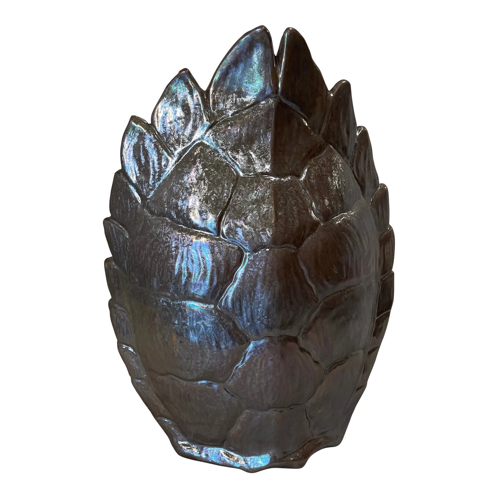 Large Glazed Ceramic Turtle Shell Vase | Chairish