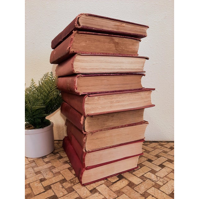 Vintage Library Book Stack Red Maroon Rust Hardbacks | Chairish