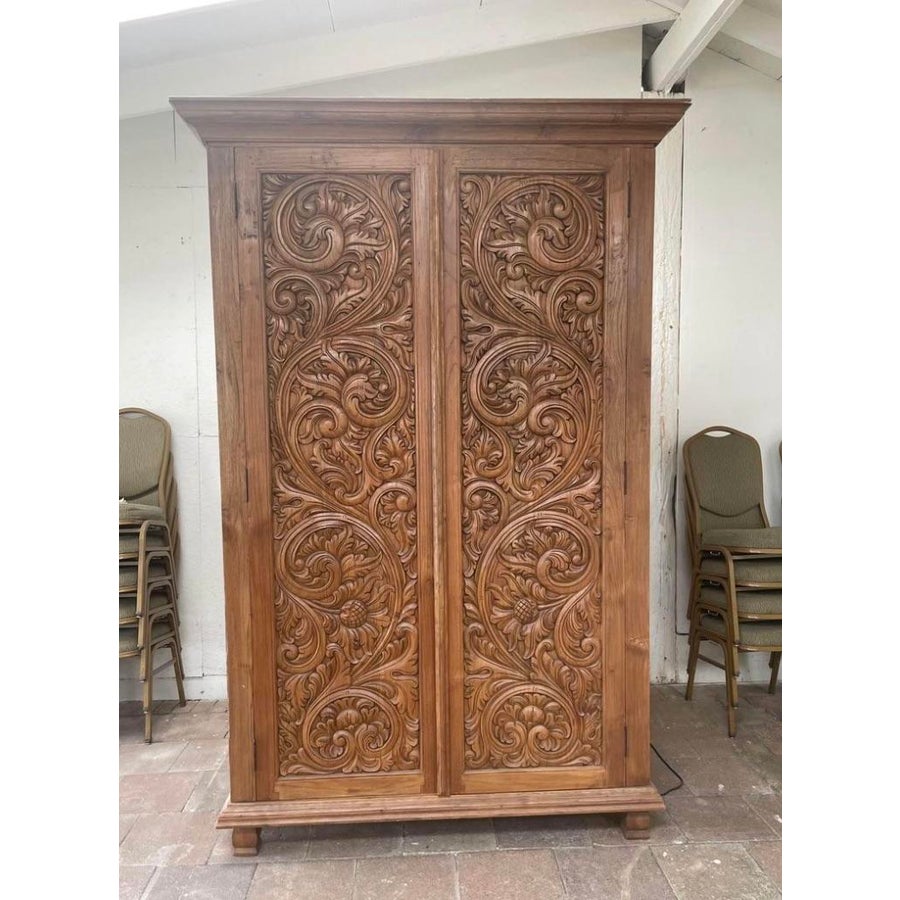 Handcrafted Solid Teak Wood Armoire Wardrobe Made in Bali Chairish