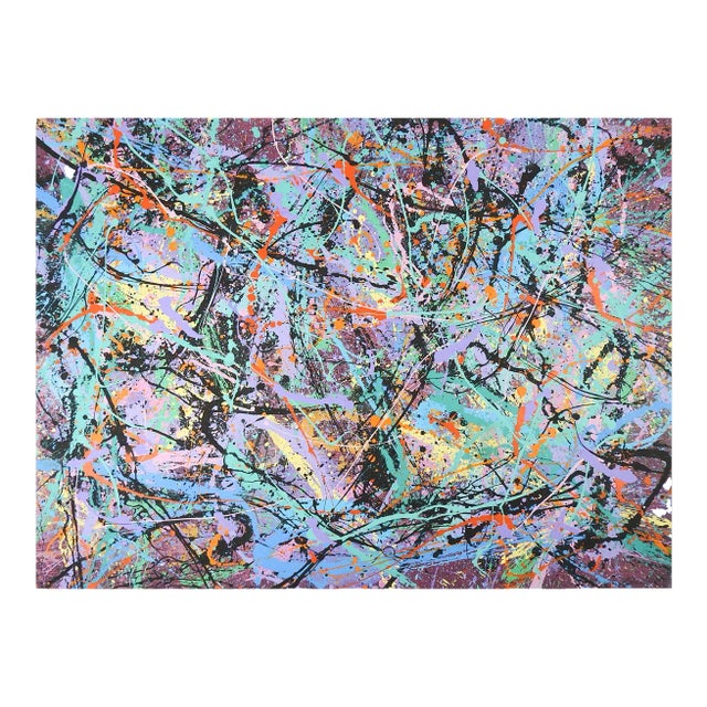 Abstract Expressionist Painting on Paper in Lavender & Turquoise Style ...