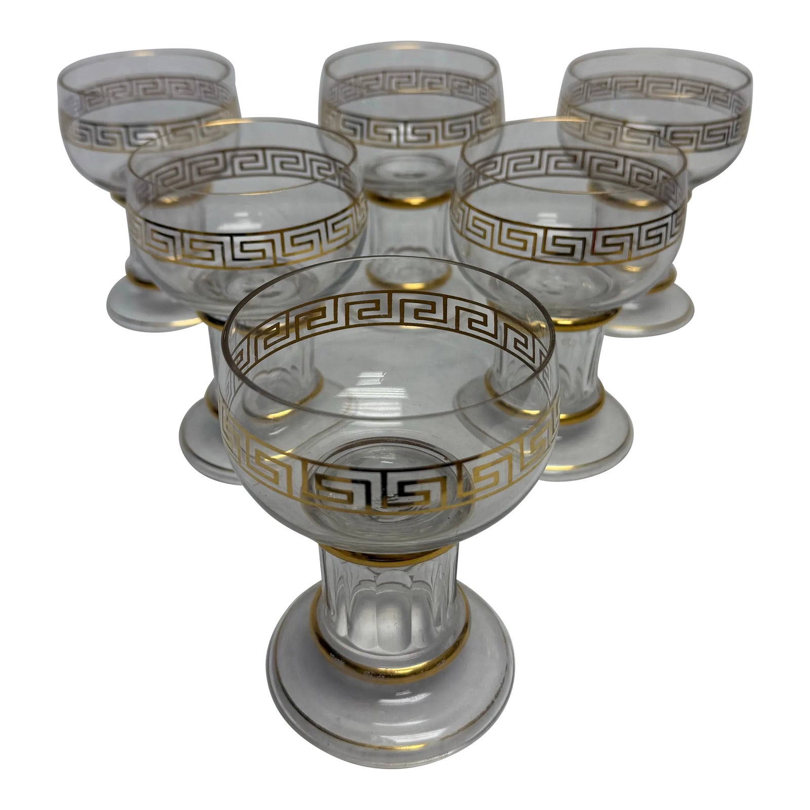 1950s Gilt Greek Key Glass Compotes- Set of 6 | Chairish