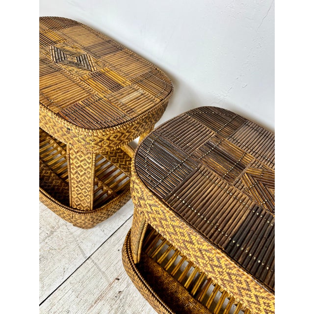 Vintage Woven Pencil Reed Rattan Side Tables- a Pair | Chairish