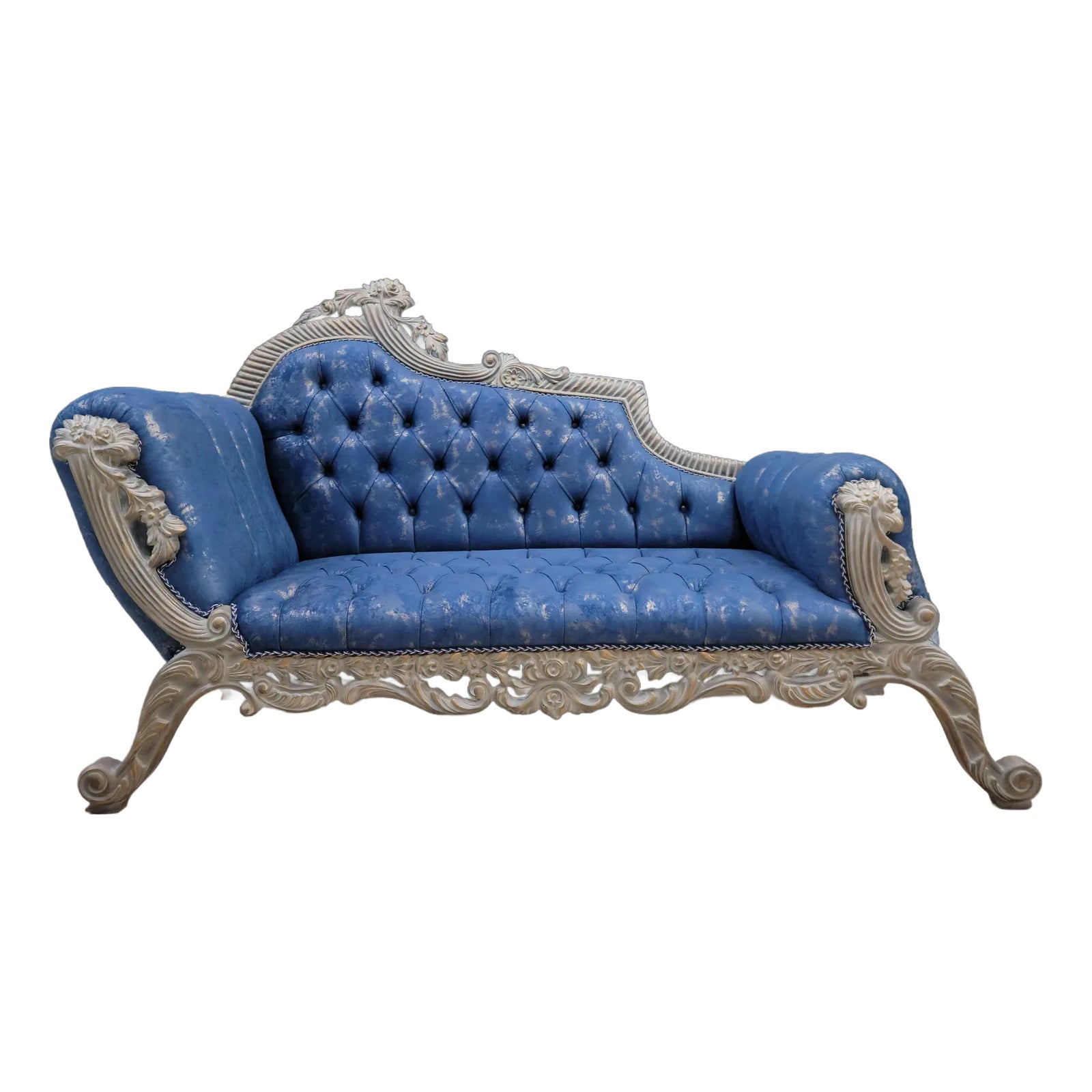 1970s Mid-Century Tufted Cobalt Blue Velvet Chaise Lounge | Chairish