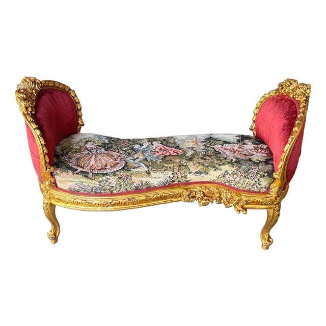 Marquis French Style Tufted Bench Red Velvet | Chairish