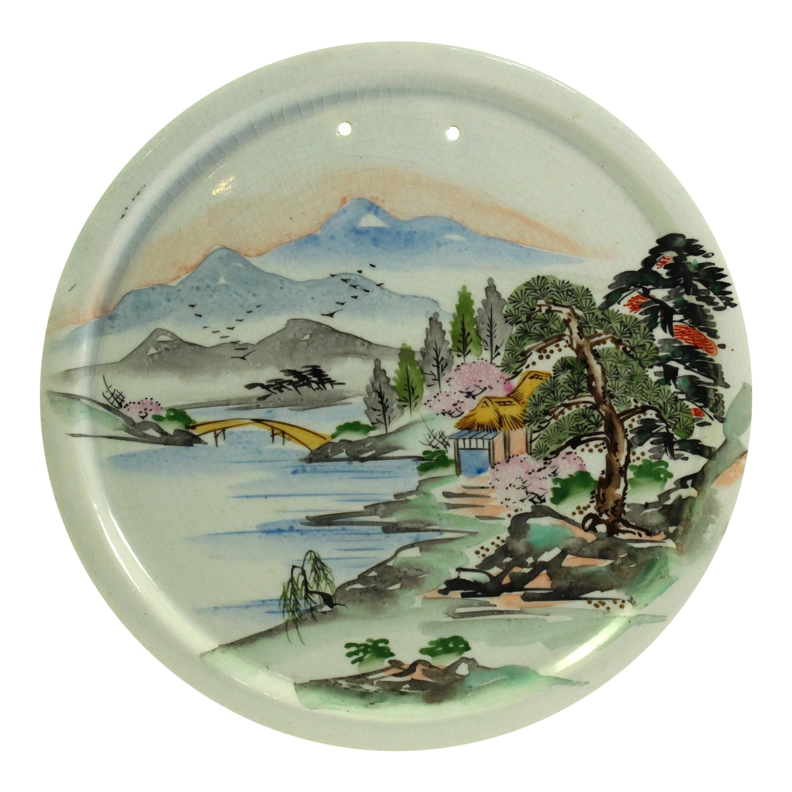 1920's Hand Painted Japanese Porcelain Roundel, River & Mountain ...