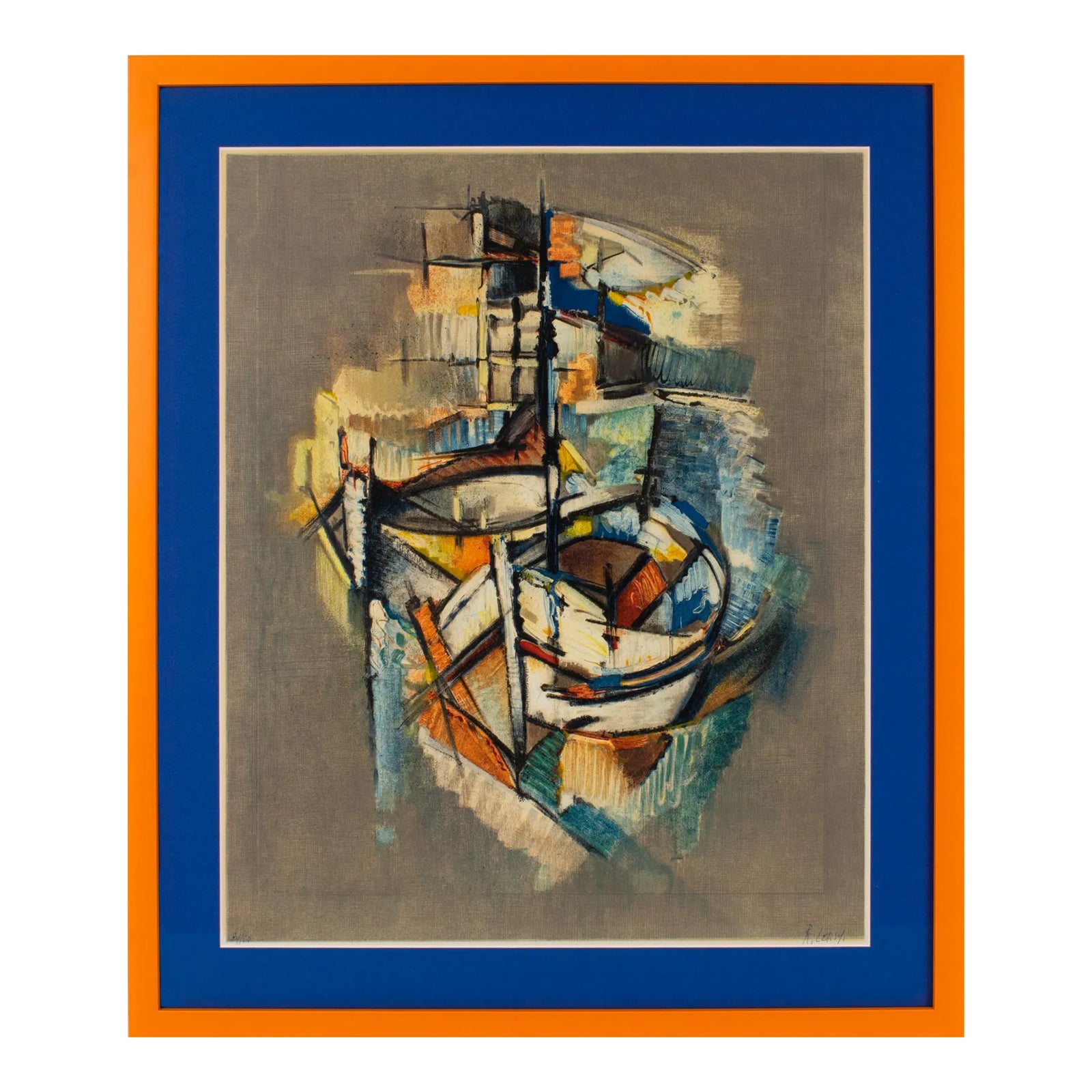 Abstract Cubist Seascape Lithograph by Roger Lersy | Chairish