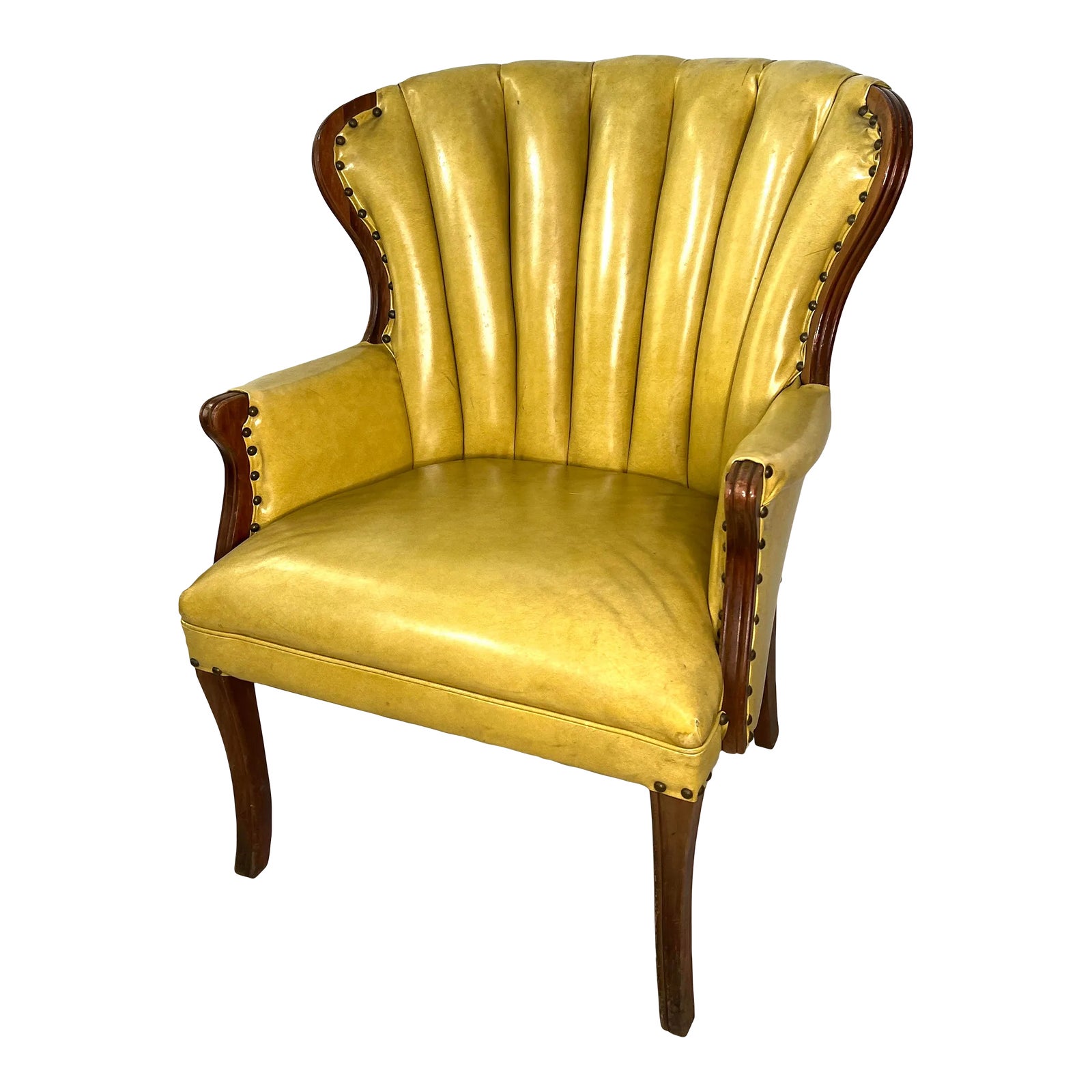 Vintage Yellow Channel Back Wing Chair | Chairish
