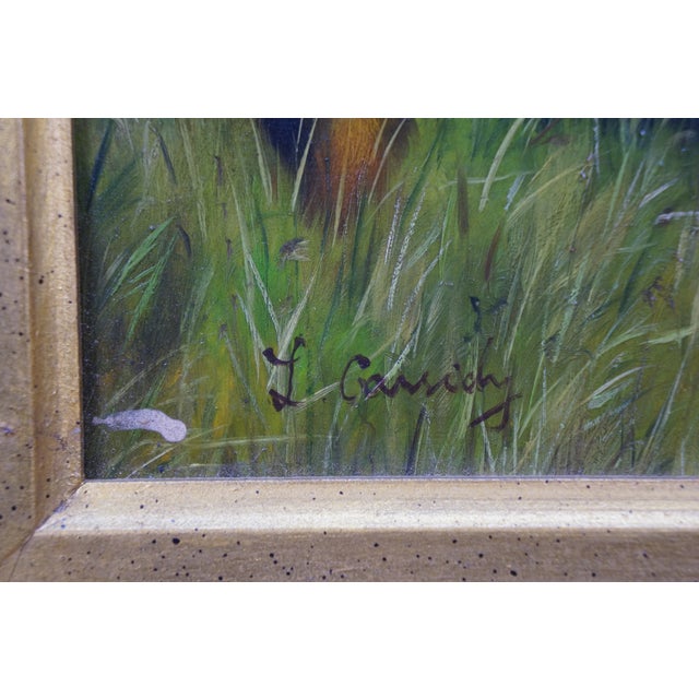 Late 20th Century Laura E. Cassidy Dachshund Dog Portrait W Daisies Oil ...