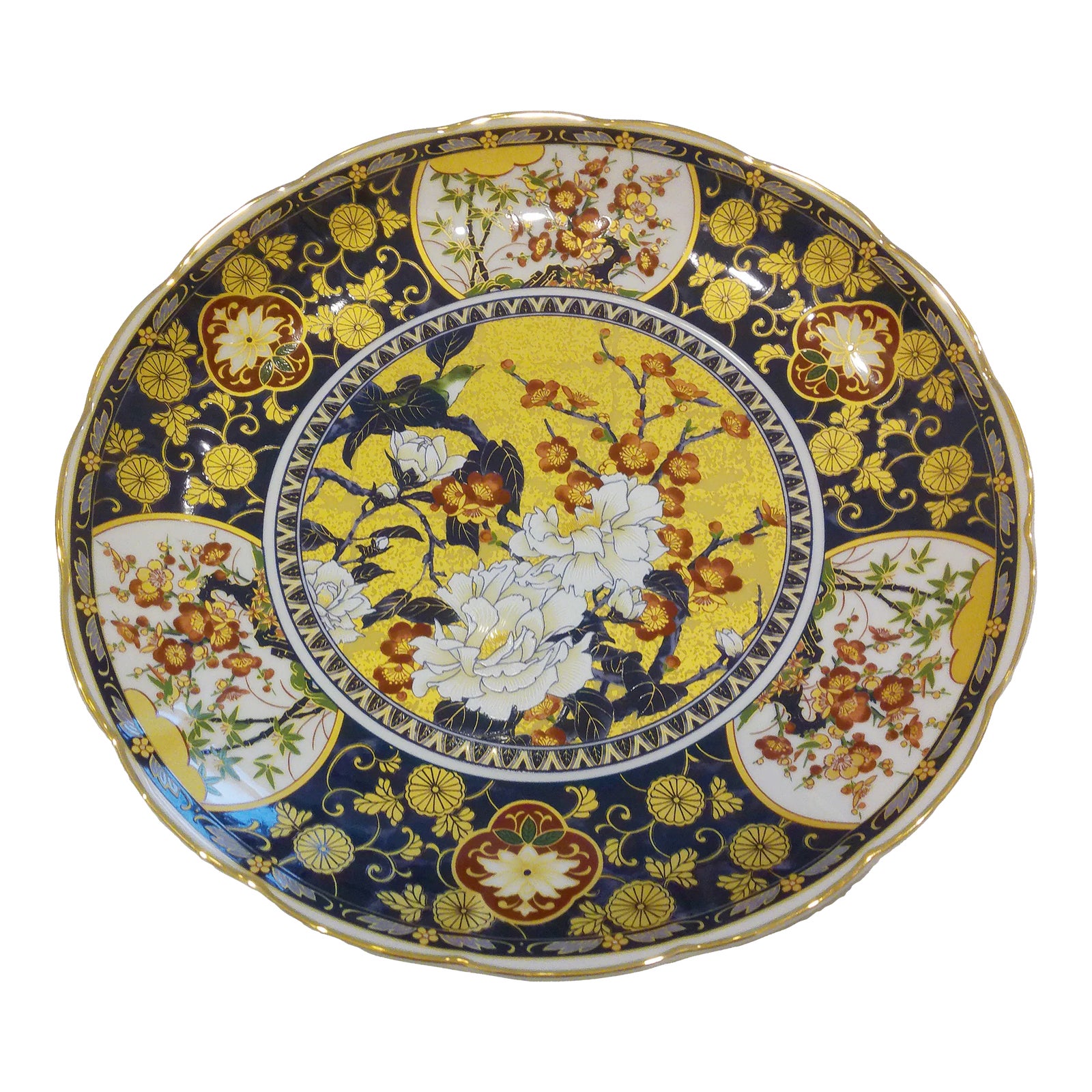 Vintage Japanese Footed Imari Design Floral Bowl | Chairish