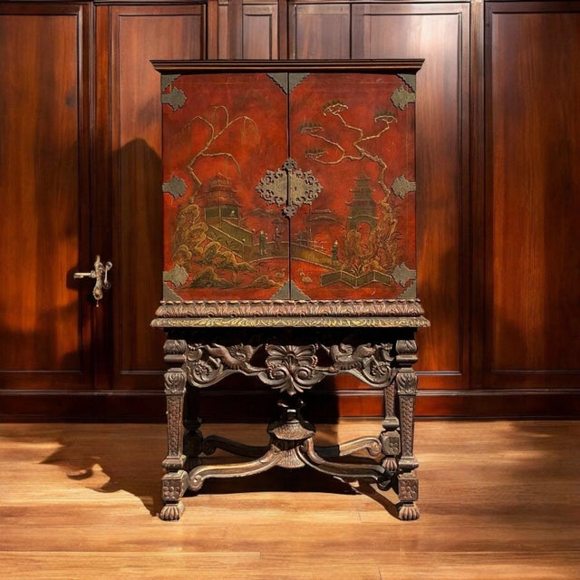 Early Georgian Style Chinoiserie Cabinet / Secretary Desk W/ Carved ...