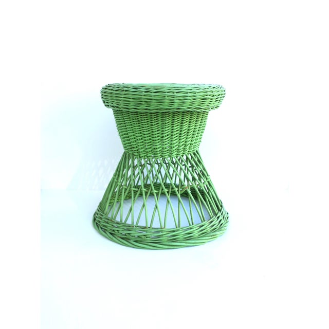 Green Wicker Stool or Drinks Table | Chairish