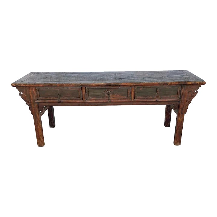 Long Chinese Qing Pine Console Hall Table | Chairish