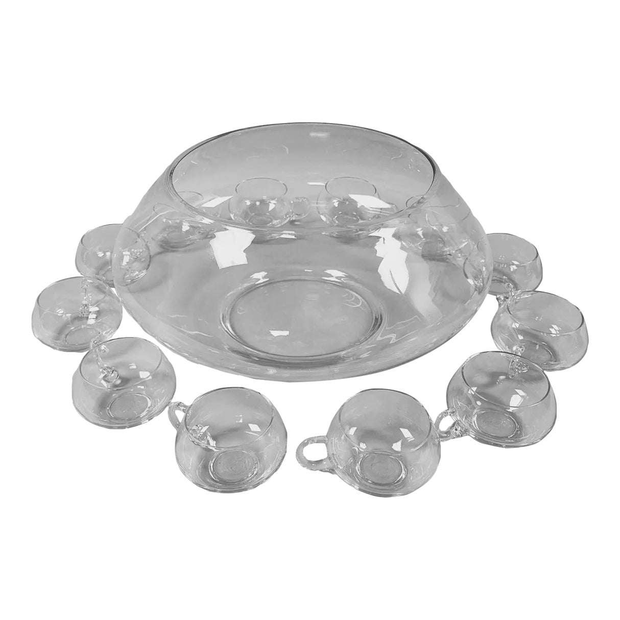 MCM Hand Blown Moderno Punch Bowl With 12 Cups | Chairish