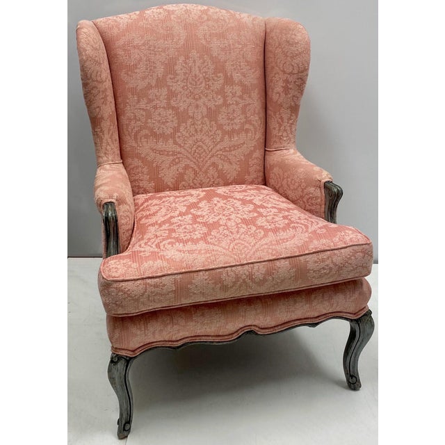 Early 20th-C. French Painted Wingback Chairs in Pink Damask -Pair ...
