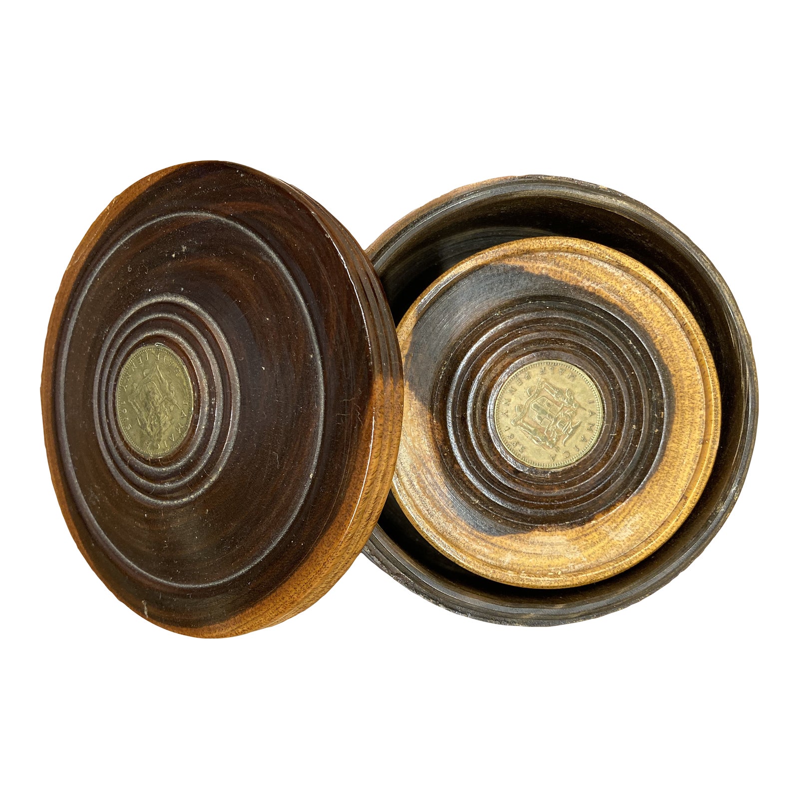Set of 6 Vintage Wood Coasters With Jamaica Coins in a Wood Box With ...