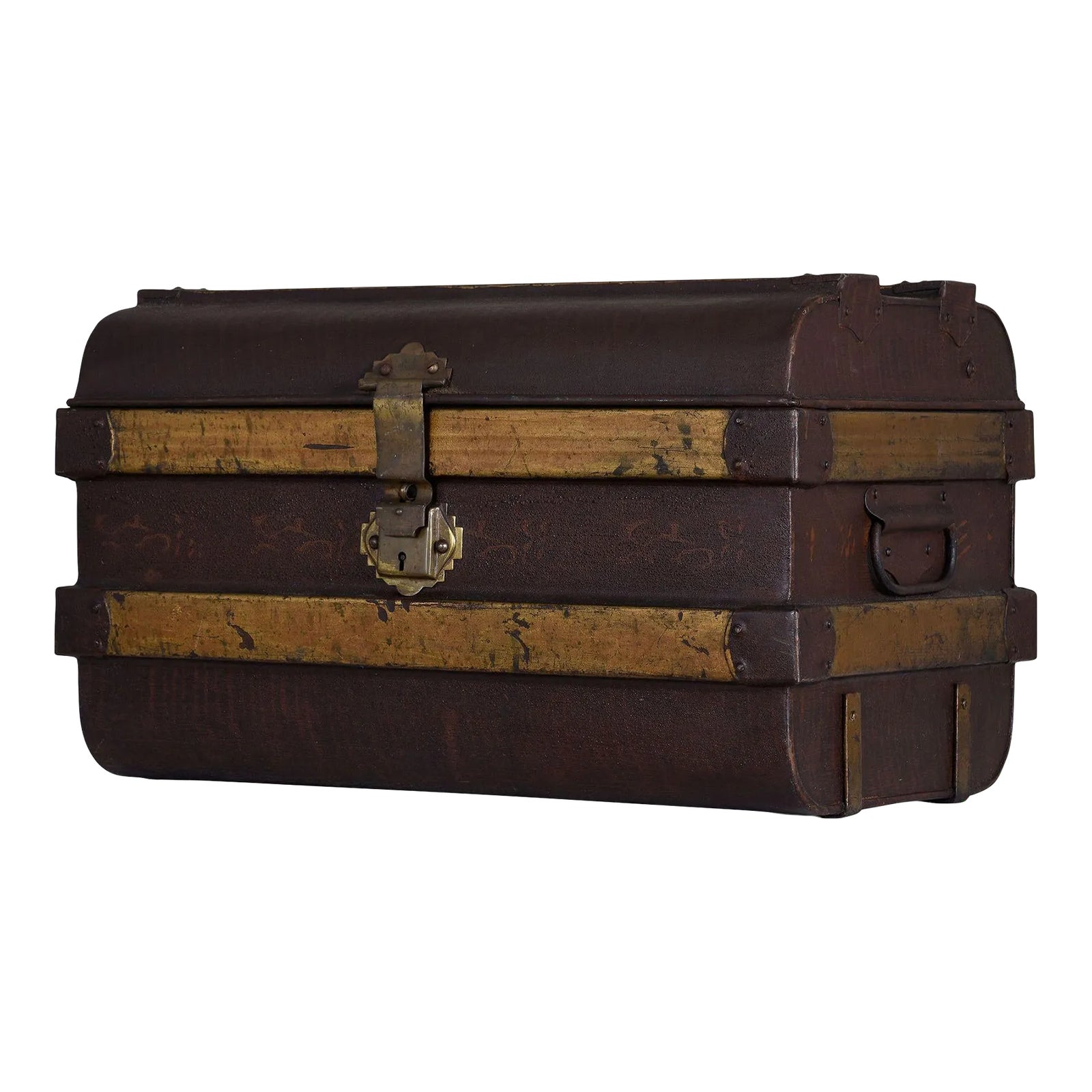 1920's Small Metal Trunk Marked Ch Fitzjohn | Chairish