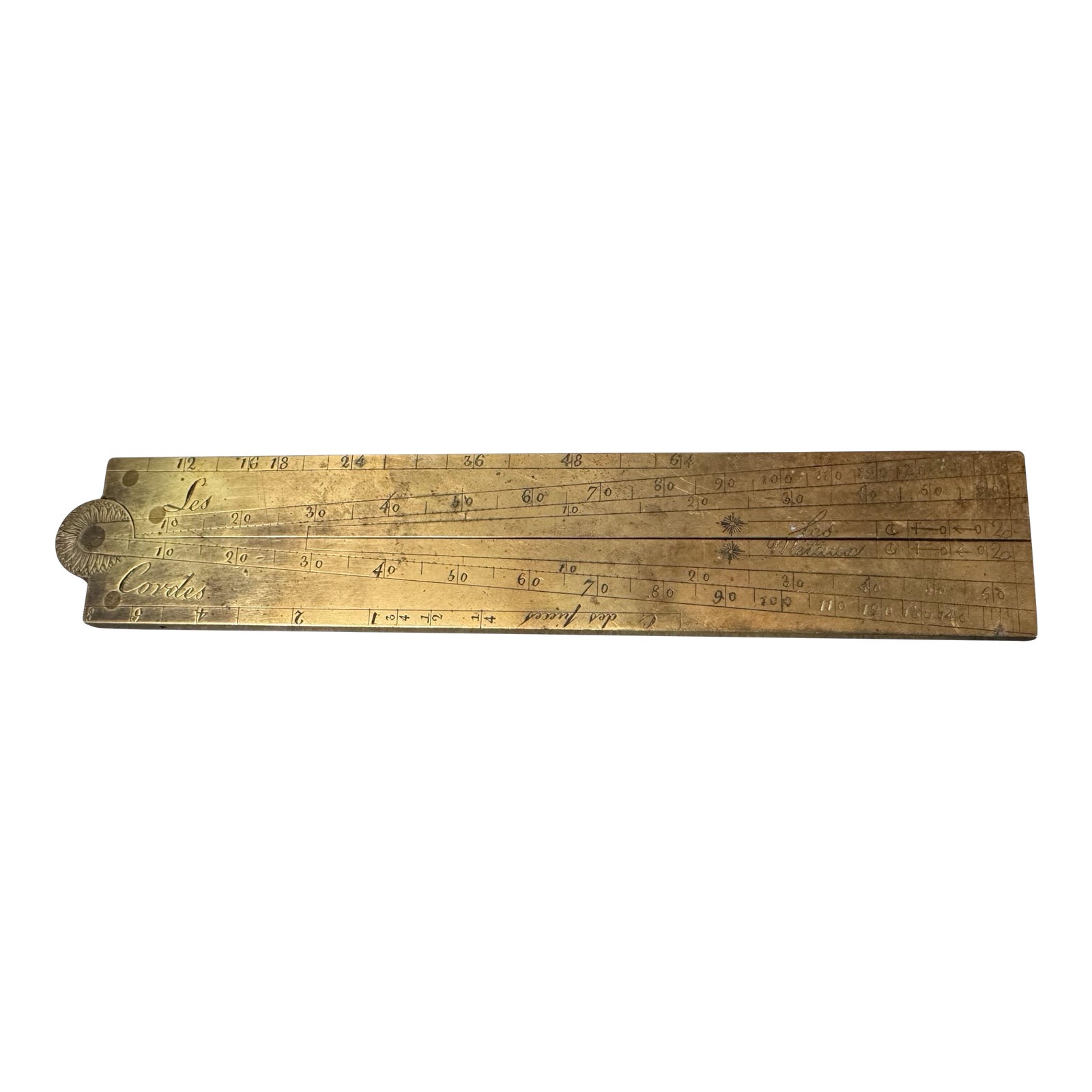 Antique English 6.5" Folding Brass Sector Rule Ruler | Chairish