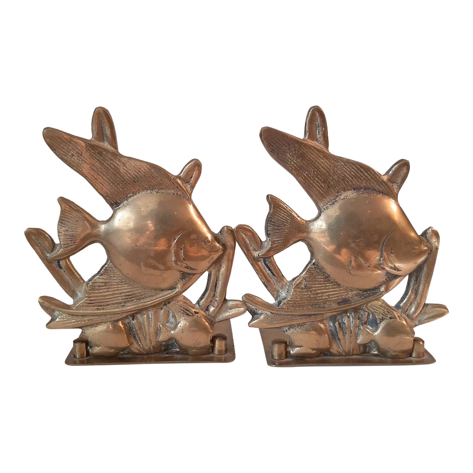 Vintage Brass Tropical Fish Folding Bookends Angelfish | Chairish