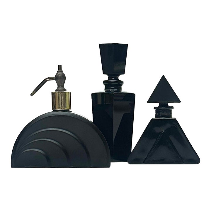 Chic 1980s Opaque Black Glass Perfume Bottle Curation - Group of 3 ...