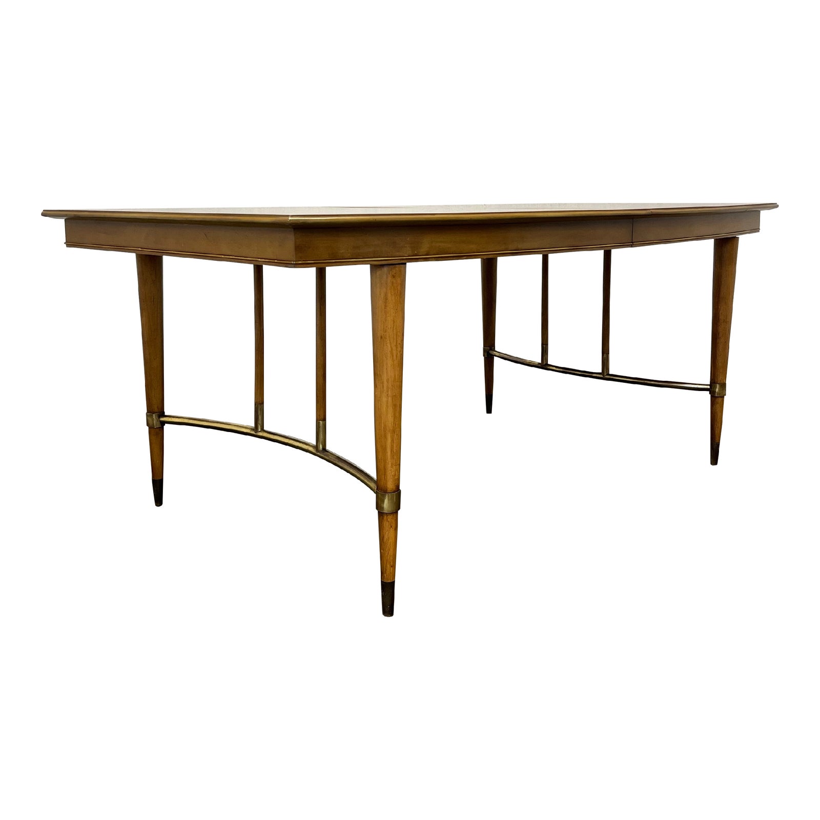 Mid Century Metz Dining Table Cherry Brass 2 Leaves | Chairish