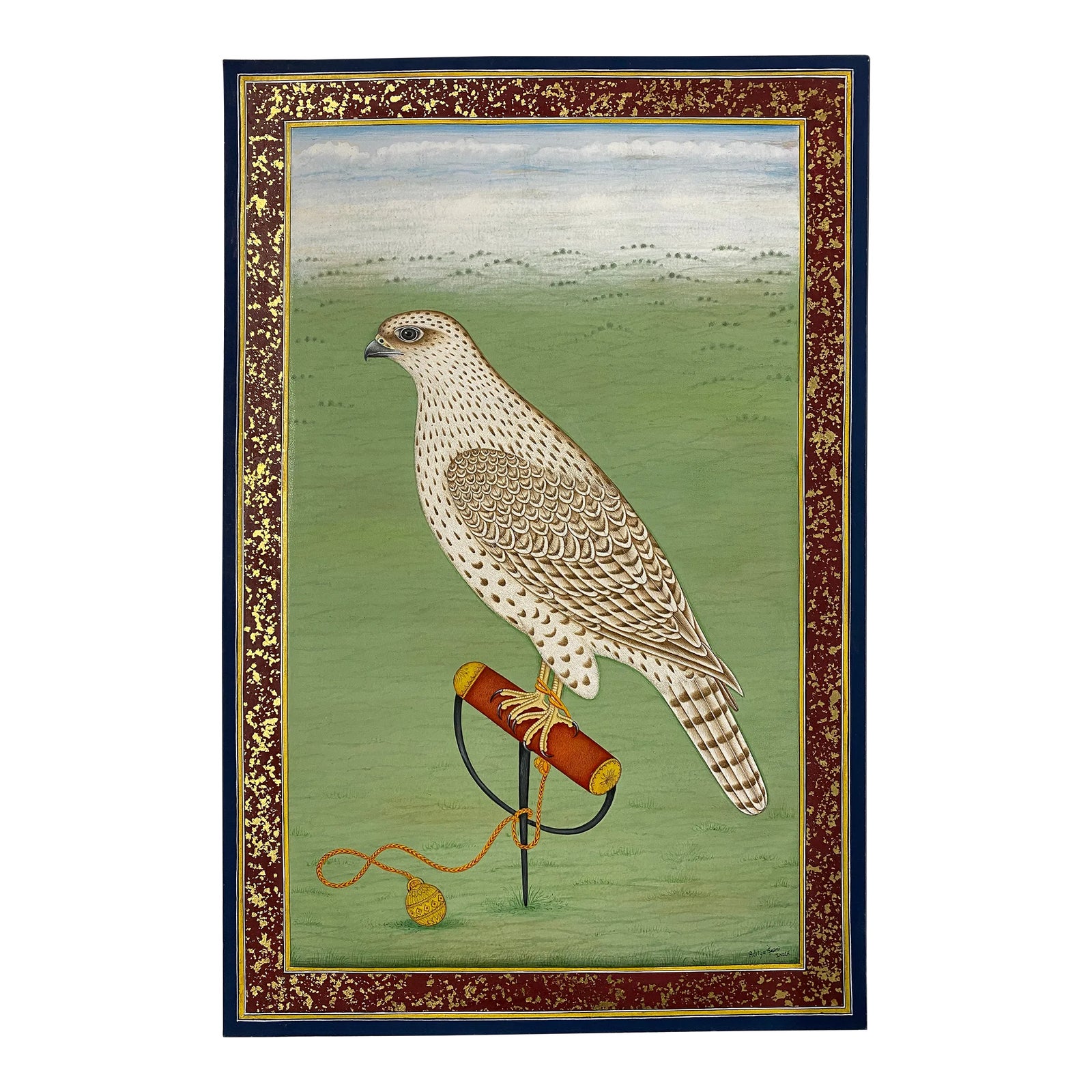 Indian Hawk Painting, Miniature Falcon Artwork | Chairish