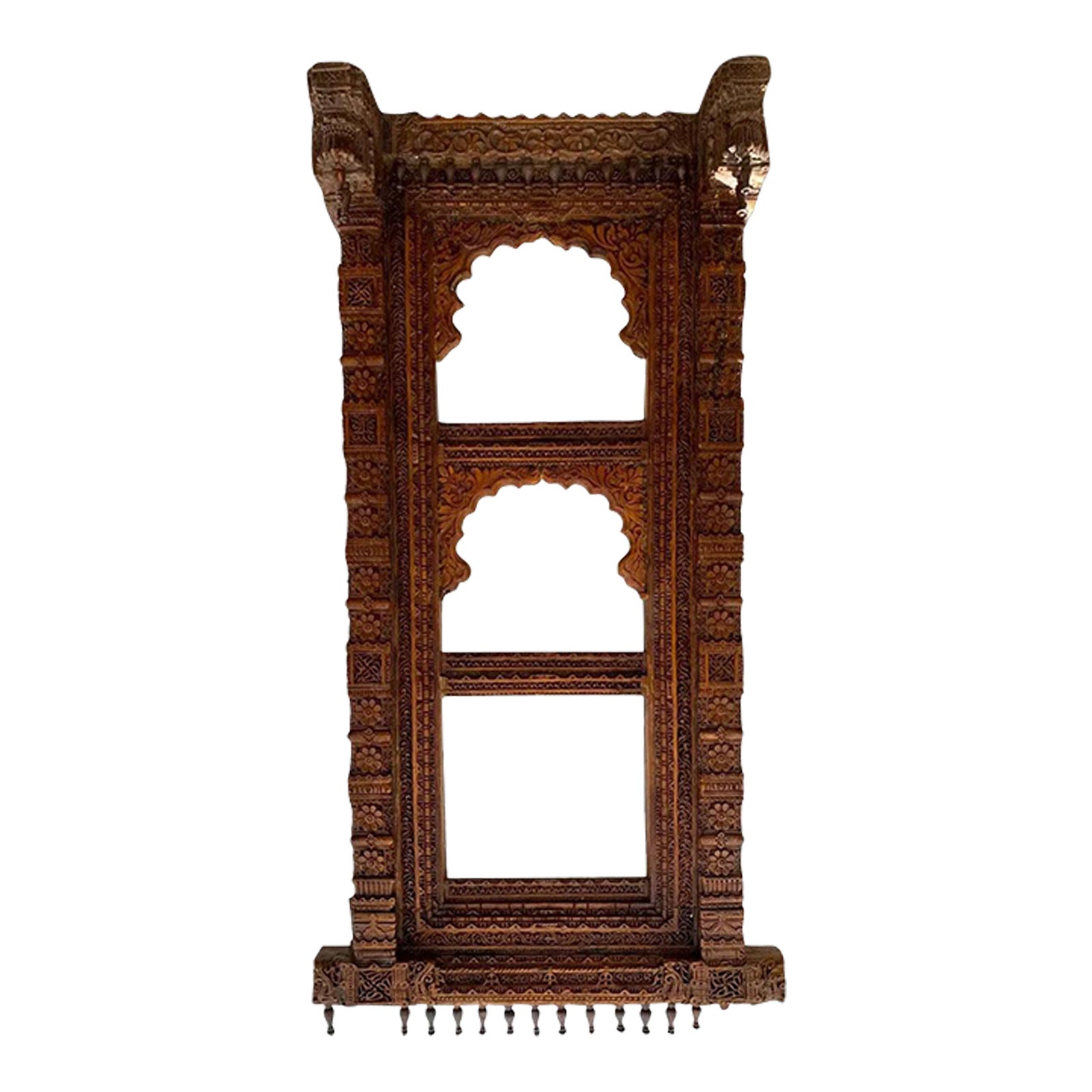 19th Century Large Indian Carved Teak Haveli Window Frame | Chairish
