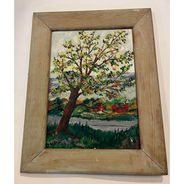 Vintage 1953 Acrylic Painting by Daly of a Fruit Tree With Farmhouse ...