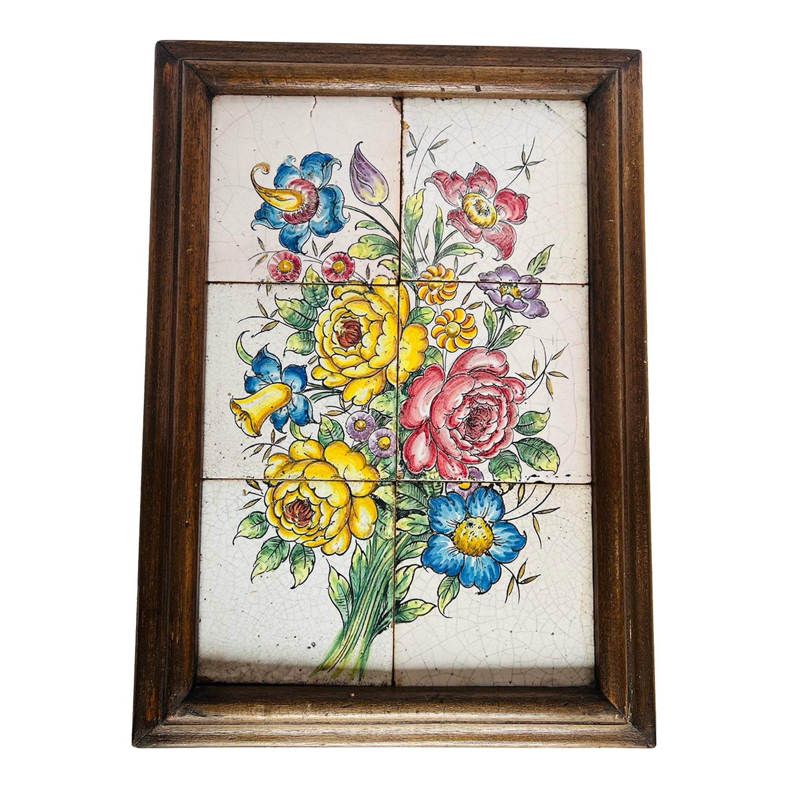 Vintage Rancho Framed Mexico Floral Flower Wall Tile | Chairish