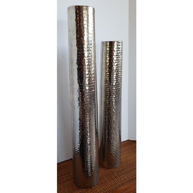 Hammered Stainless Steel Decorative Tall Vases - Set of 2 | Chairish