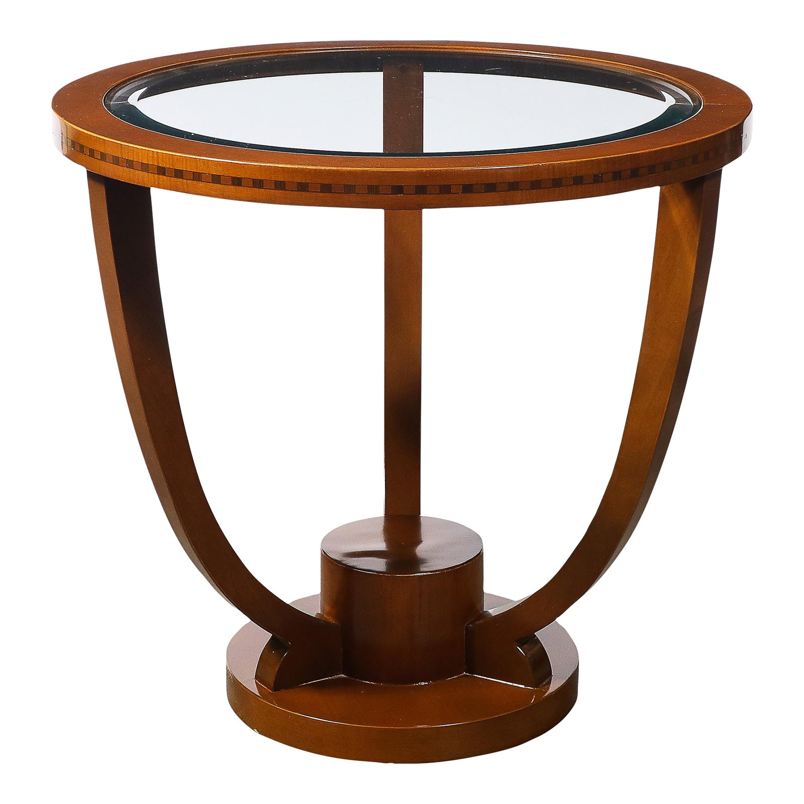 Mid 20th Century Art Deco Inset Glass Top Gueridon Table in Hand-Rubbed ...
