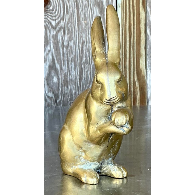 Vintage Boho Solid Brass Bunny | Chairish