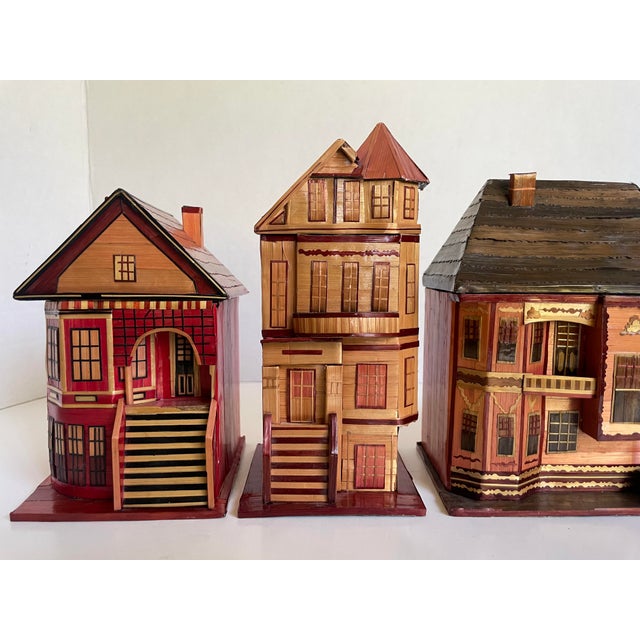 1960's Set of 3 Straw San Francisco Trinket Lidded Houses | Chairish