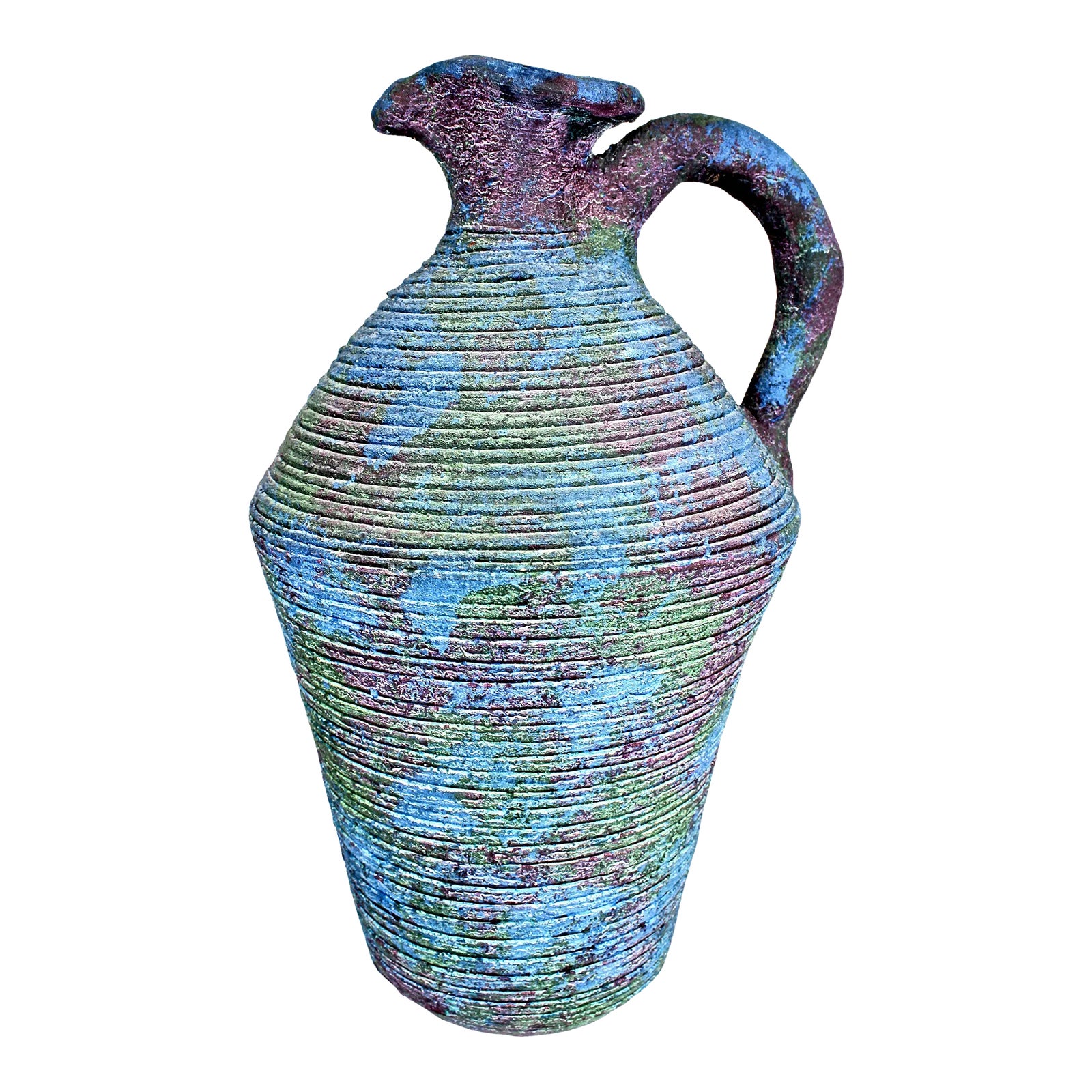 1950's Mottled Blue and Purple Incised Italian Pottery Pitcher | Chairish