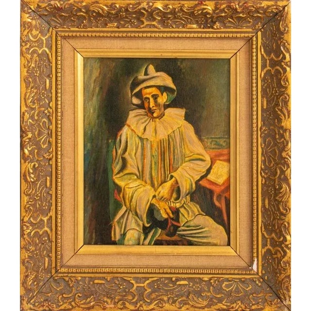 Mid-Century Modern Pierrot Clown Oil on Canvas | Chairish