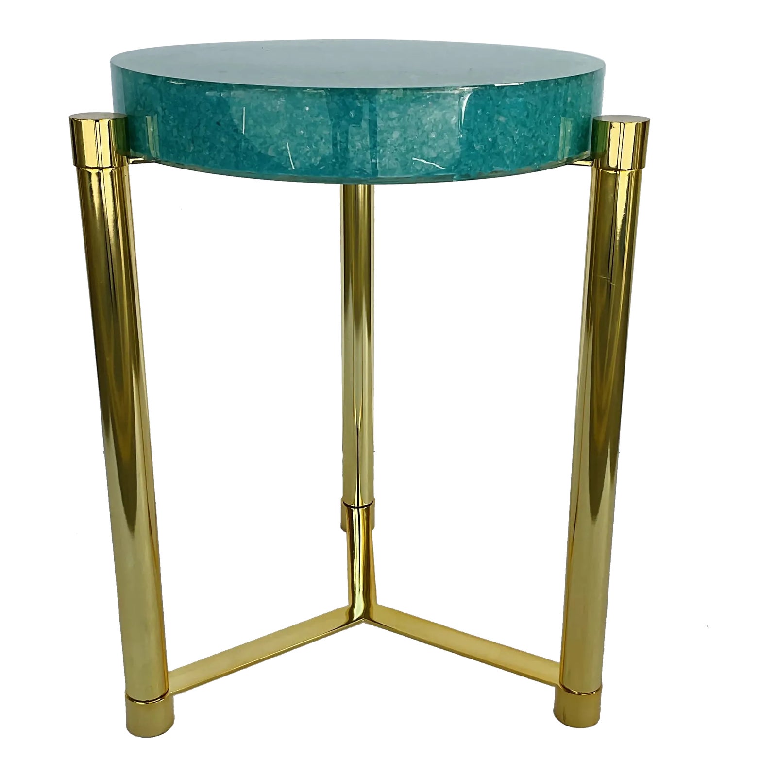 Port 68 Modern Turquoise Quartz Stoneridge Accent Table | Chairish