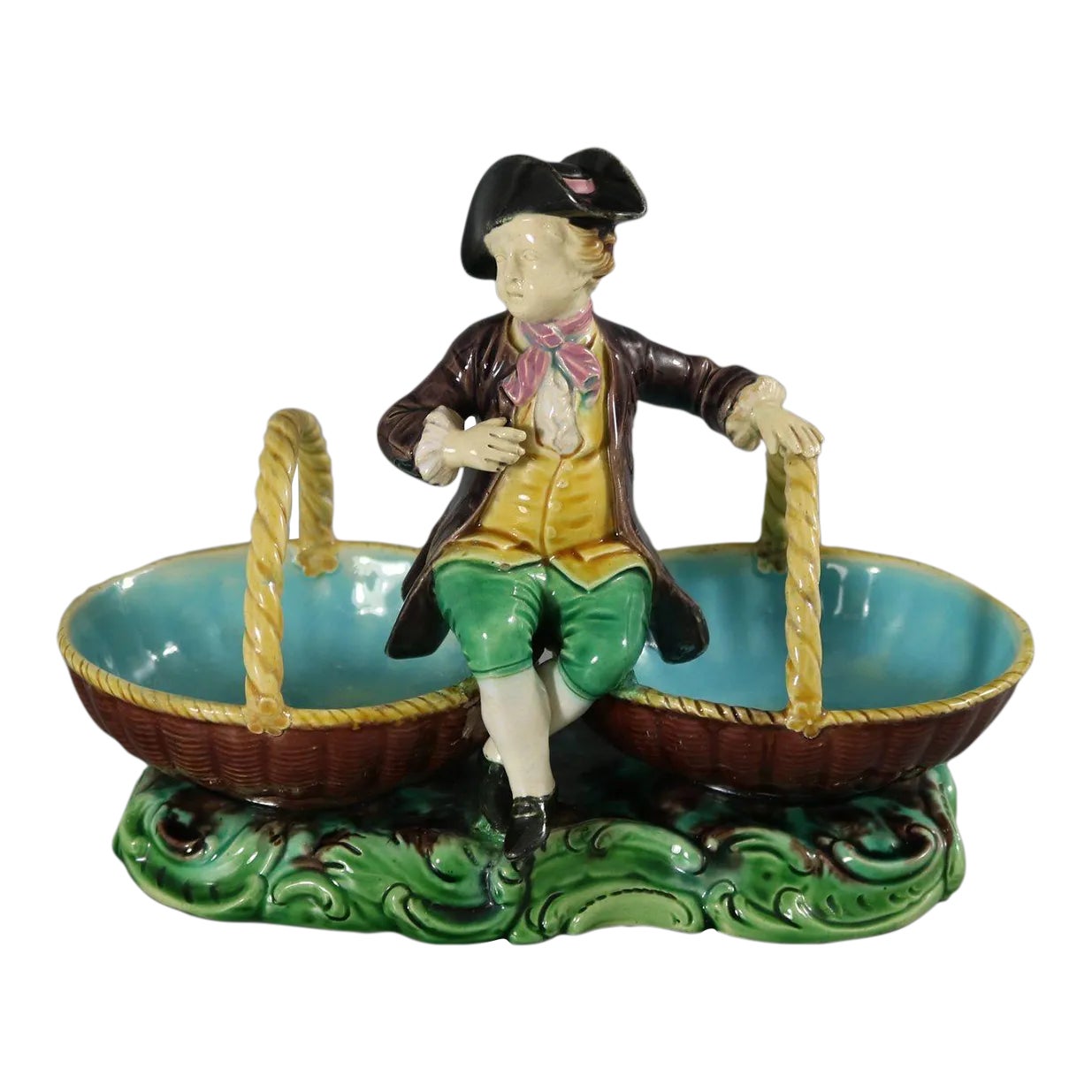 Rare Minton Majolica Figure With Baskets | Chairish